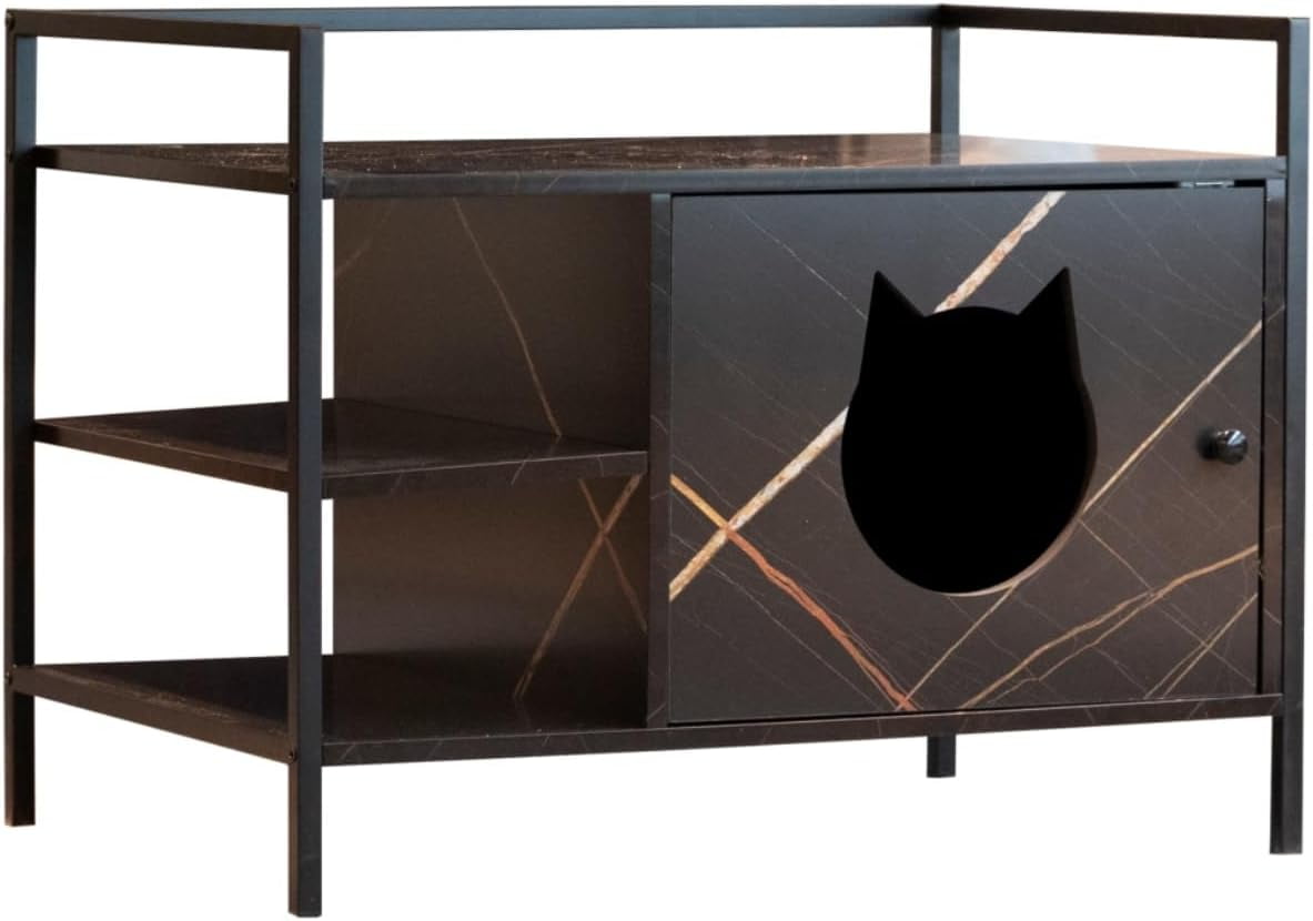 Cat Litter Box, Litterbox Table with Barn Door Design, Spacious Flat ...