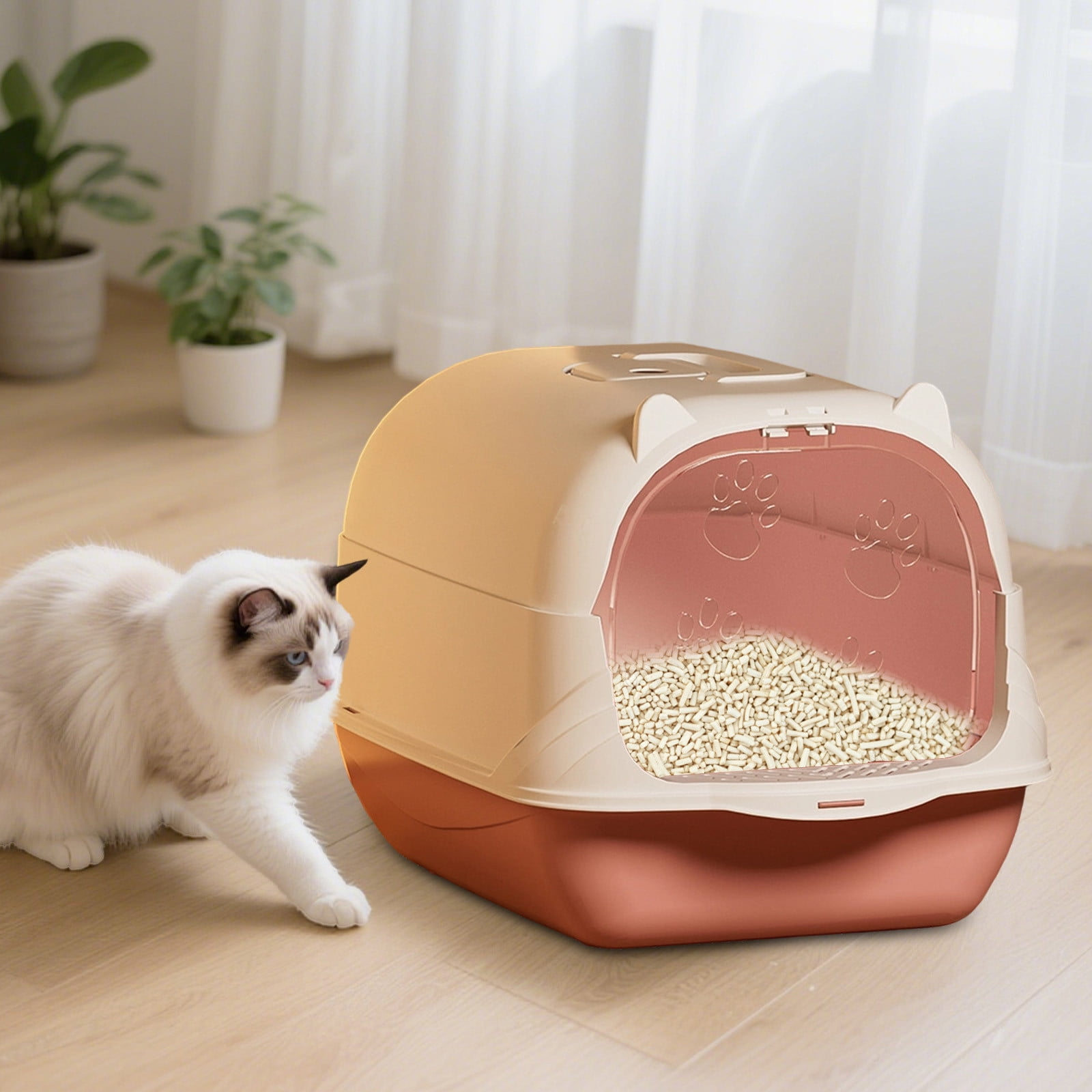 Cat Litter Box Oversized Fully Enclosed Toilet For Kittens, Plastic ...