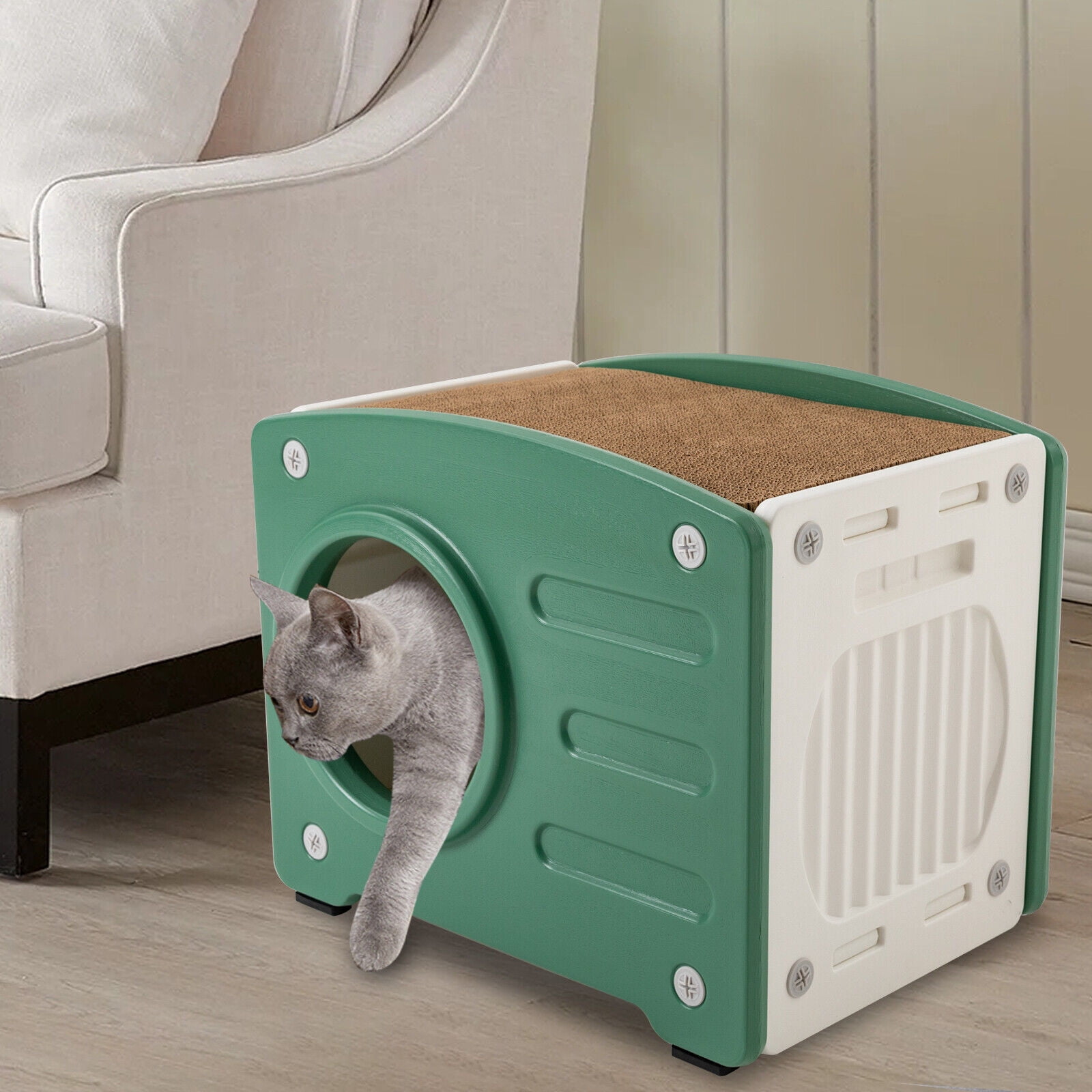 Cat Litter Box PE Cat House W/Cat Scratcher Cat Bed Hidden Cat ...