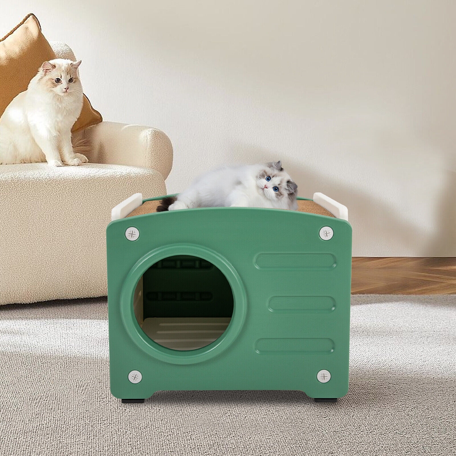 Cat Litter Box PE Cat House W/Cat Scratcher Cat Bed Hidden Cat ...