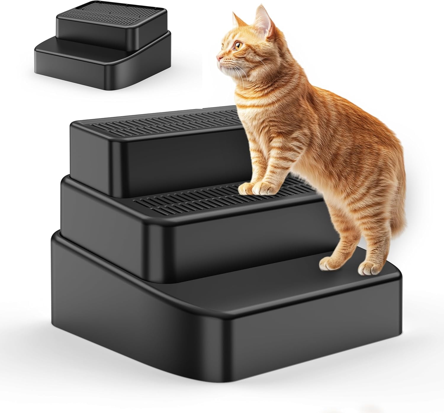 Cat Litter Box Ramp, Adjustable Height 3-Tier Design, with Sand Filter ...