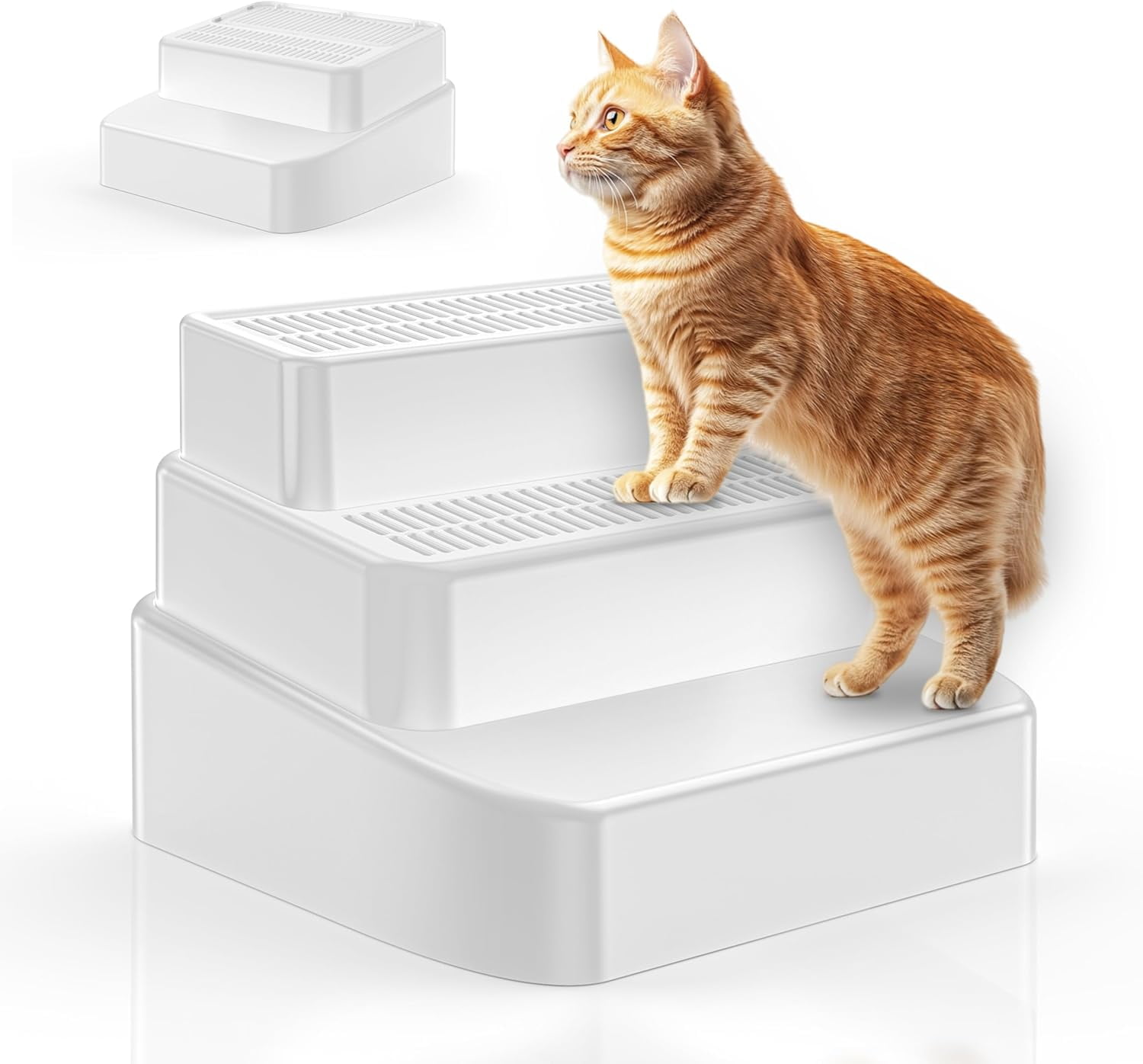 Cat Litter Box Ramp, Adjustable Height 3-Tier Steps, with Sand Filter ...