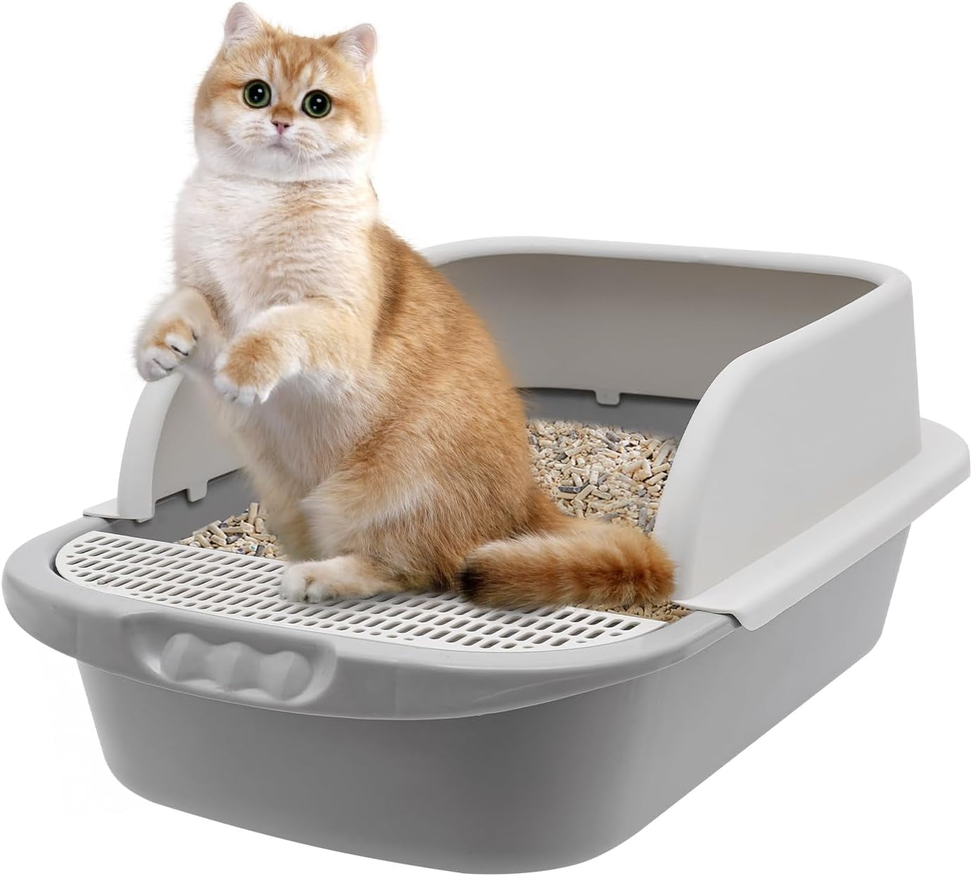 Cat Litter Box Top Open Heighten Sides Cat Litter Pan with Shovel Cats ...
