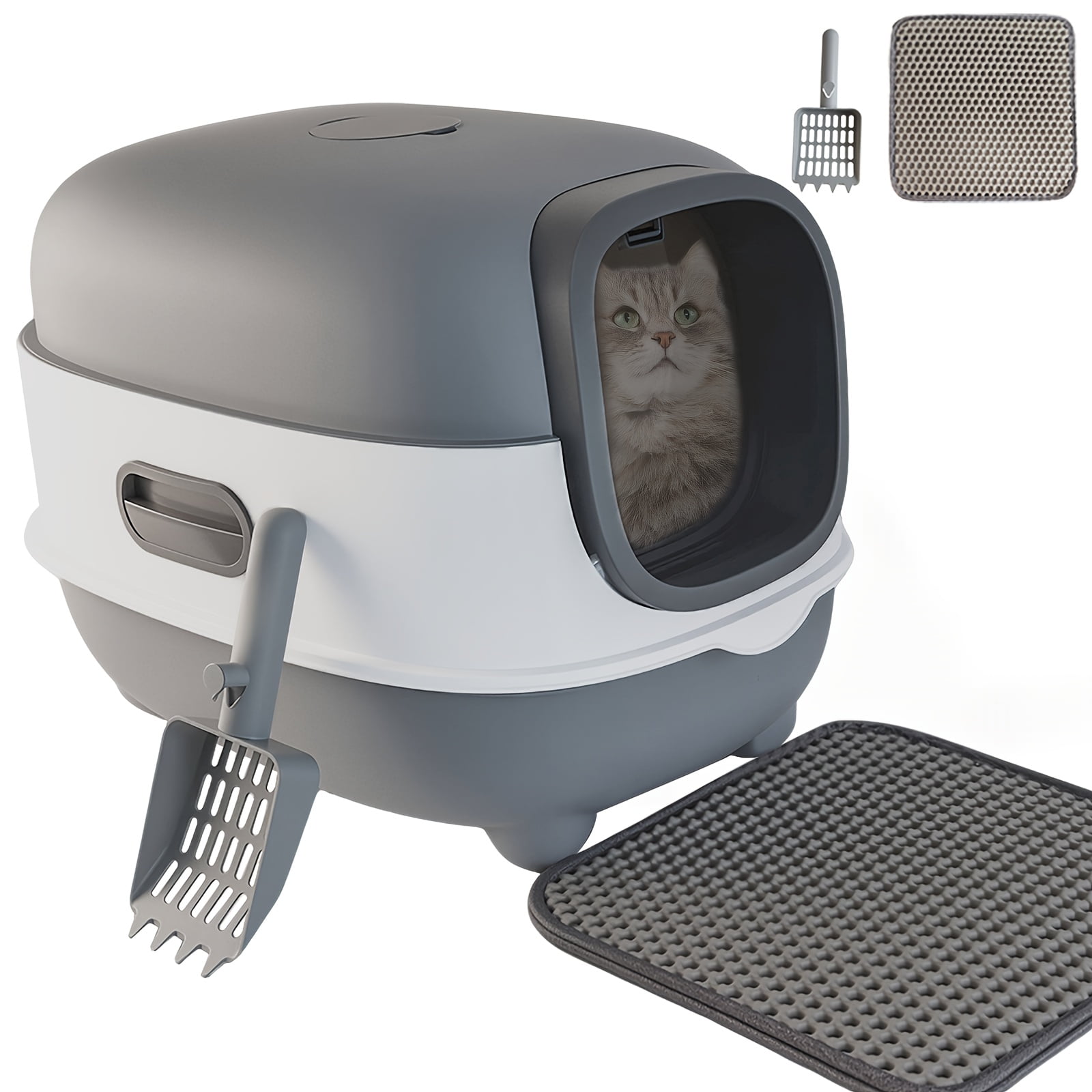 Cat Litter Box With Litter Mat And Scoop, Large Foldable Litter Box ...
