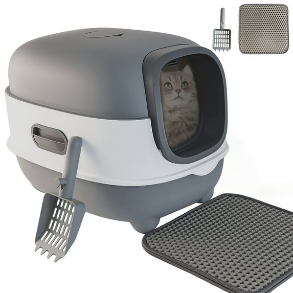 Cat Litter Box With Litter Mat And Scoop, Large Foldable Litter Box ...
