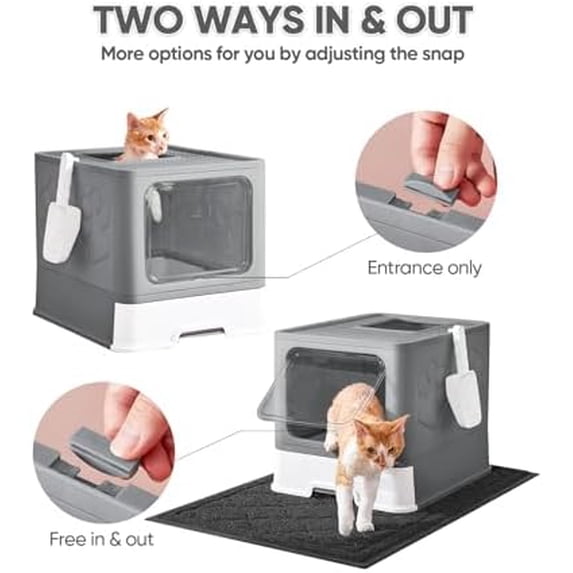 Cat Litter Box with X-Large Litter Mat and Scoop, Large Foldable Litter ...