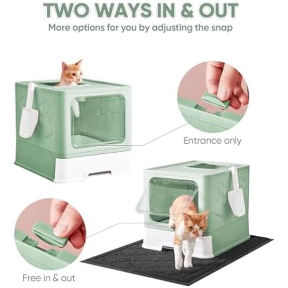 Cat Litter Box with X-Large Litter Mat and Scoop, Large Foldable Litter ...