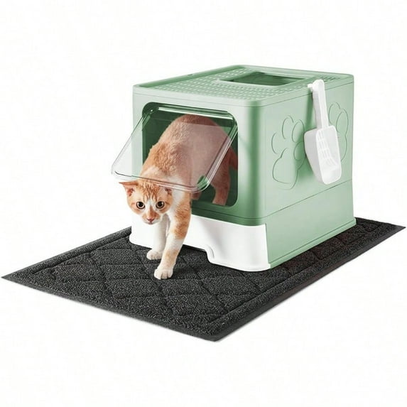Cat Litter Box with X-Large Litter Mat and Scoop Large Foldable Litter ...
