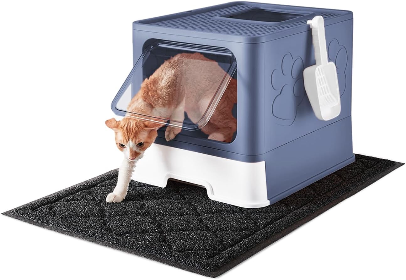 Cat Litter Box with X-Large Litter Mat and Scoop, Large Foldable Litter ...