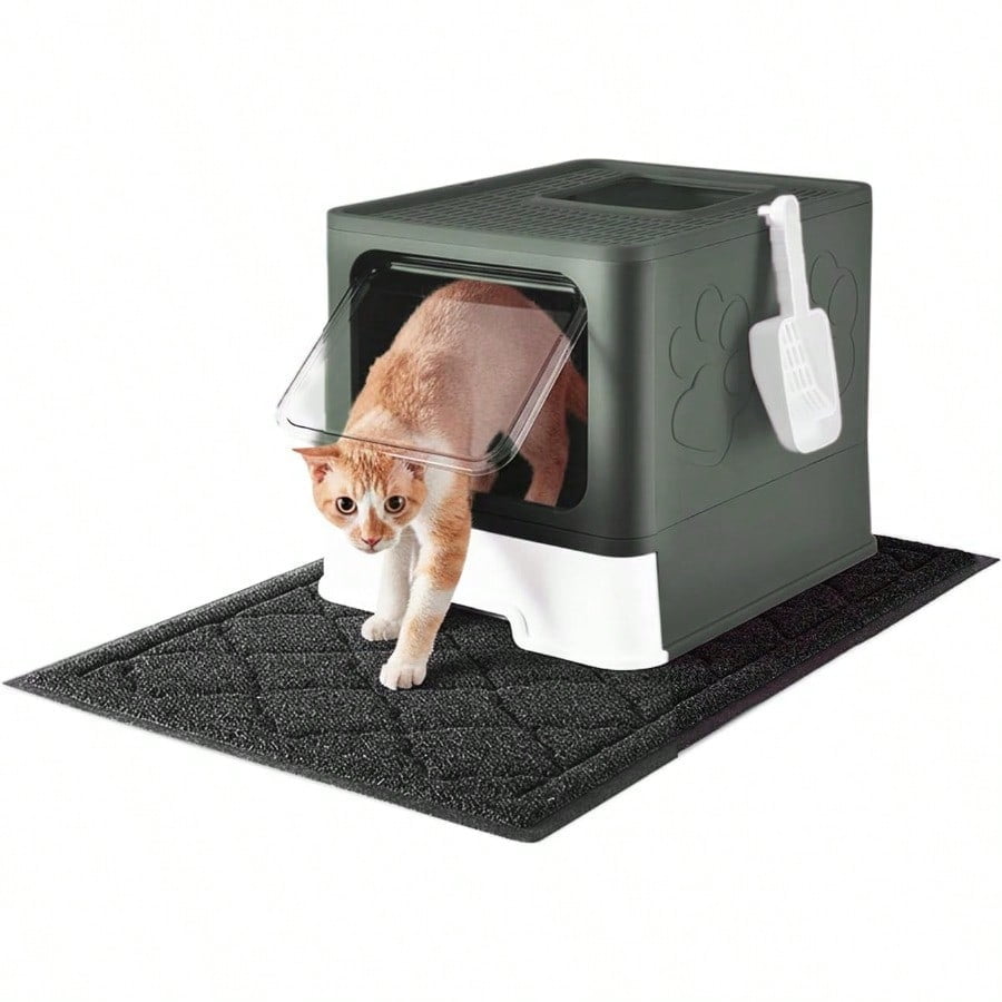 Cat Litter Box with X-Large Litter Mat and Scoop Large Foldable Litter ...