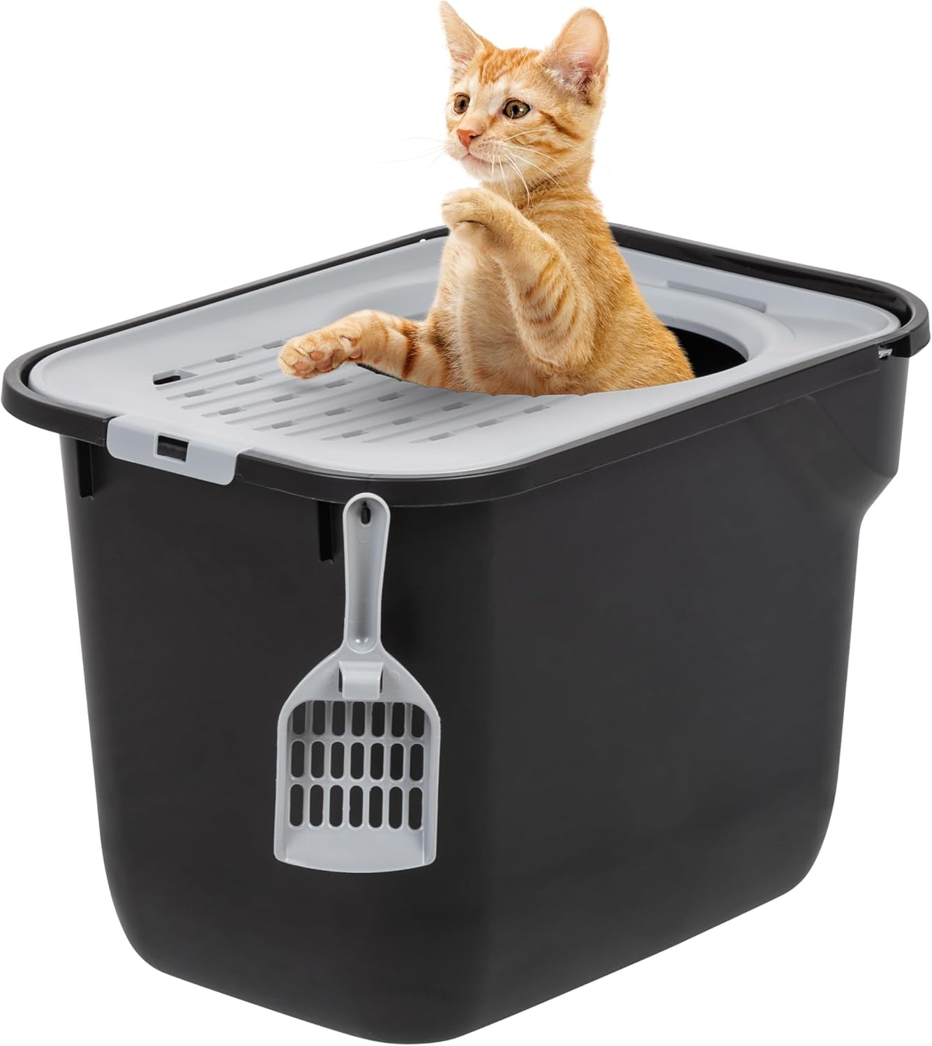 Cat Litter Box with Front Door Flap and Scoop, Covered Kitty Box with ...