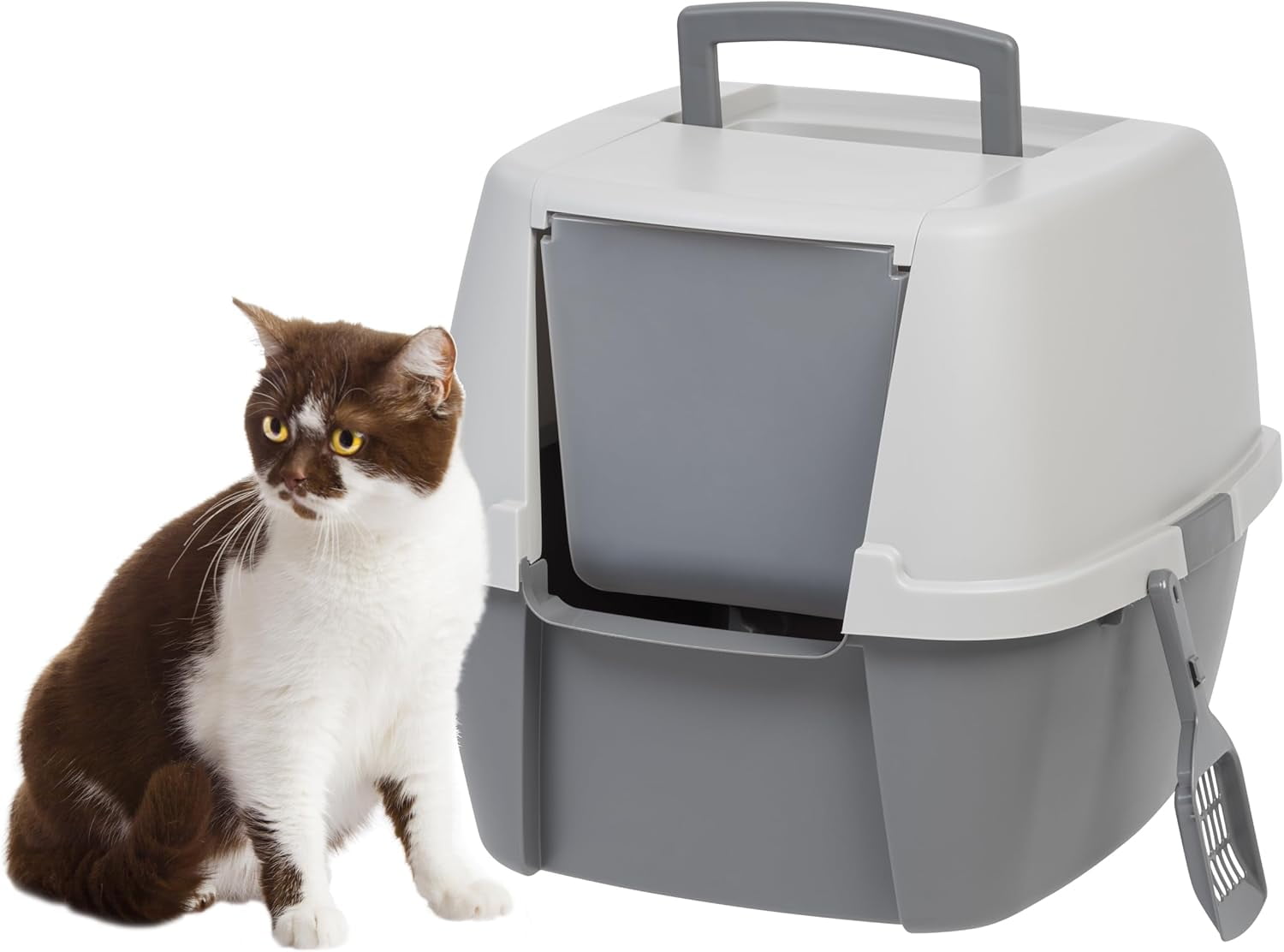 Cat Litter Box with Front Door Flap and Scoop, Covered Kitty Box with ...
