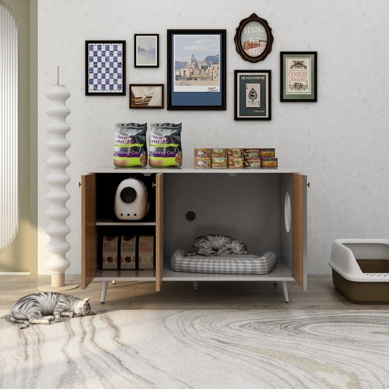 Cat Litter Box Furniture with Hidden Plug,Large Wooden Enclused Litter ...