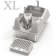 PrettyLitter Linnea Round Open Top Cat Litter Box with Non-Stick ...