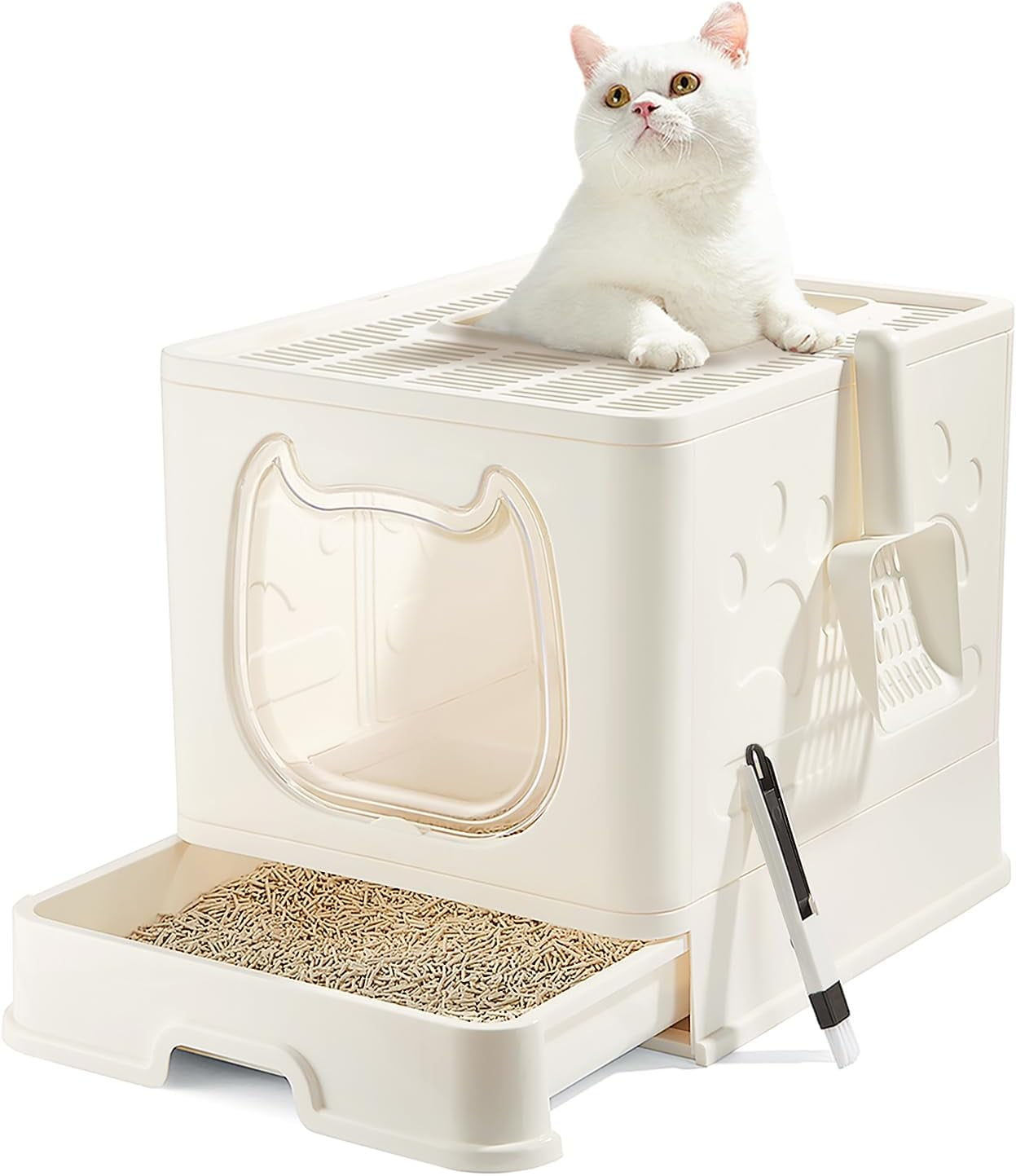 Cat Litter Box with Lid, Covered Top Entry Kitten Litter Pan for Small ...