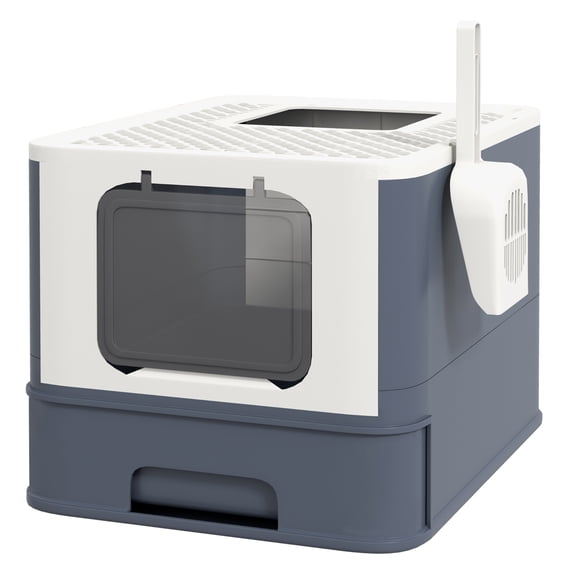 Cat Litter Box with Lid - Front & Top Entry for Large Cats, White ...
