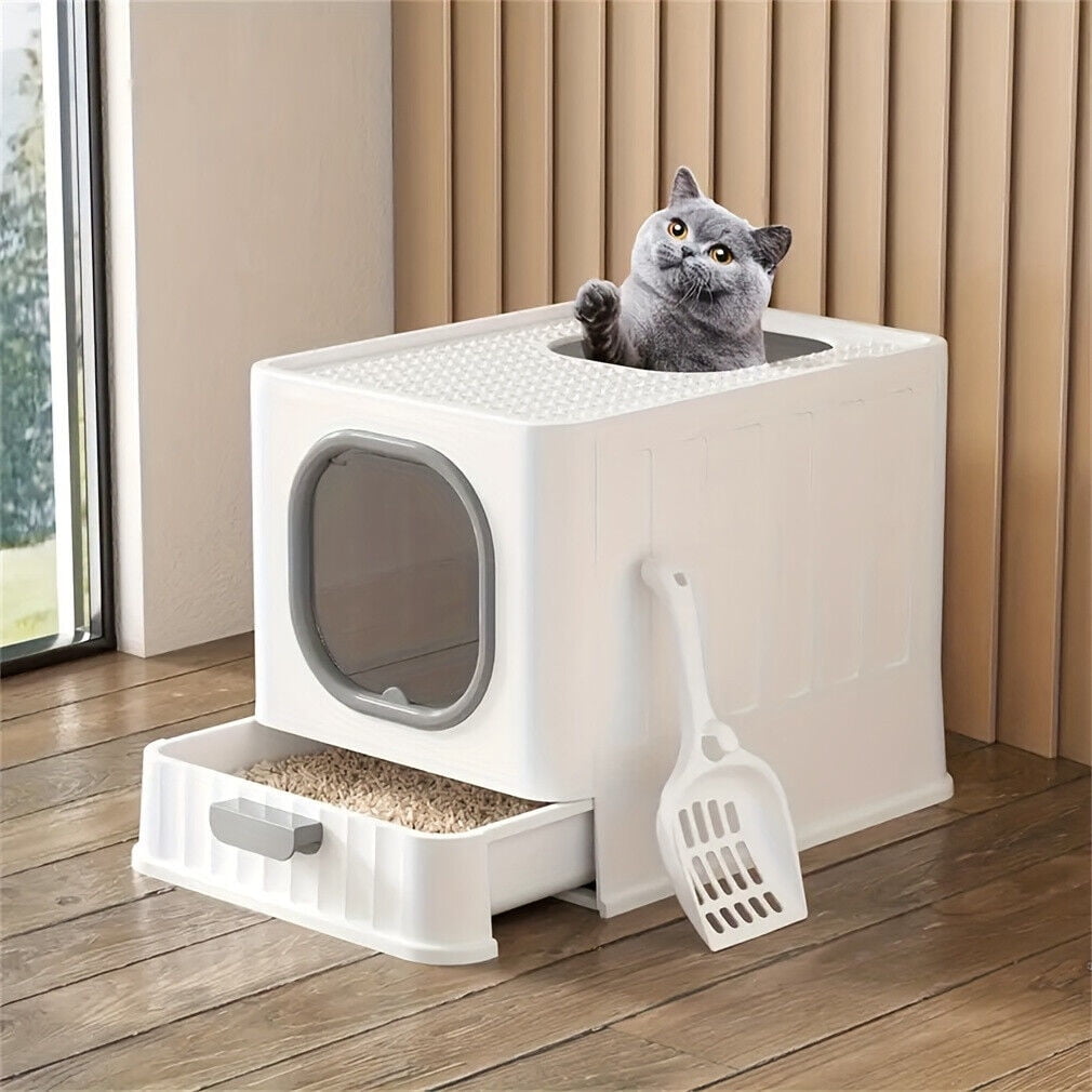 Cat Litter Box with Lid, Fully Enclosed Anti-Splashing Cat Kitty Litter ...