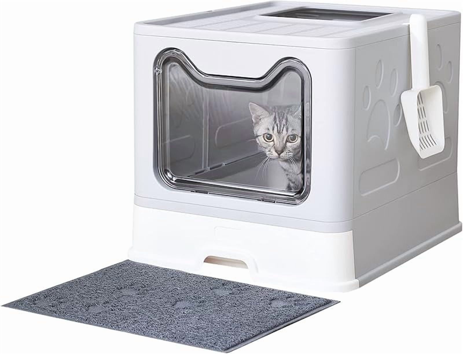 Cat Litter Box with Litter Mat and Scoop, Large Foldable Litter Box ...