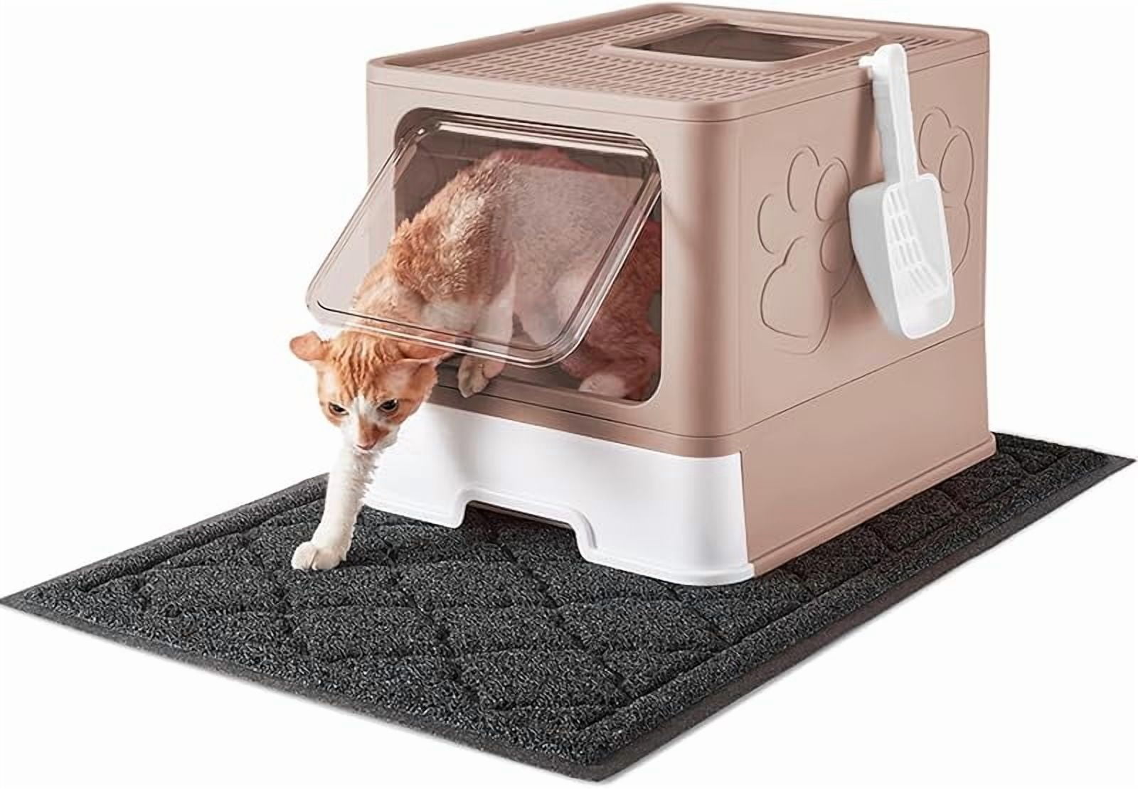 Cat Litter Box with Litter Mat and Scoop, Large Foldable Litter Box ...