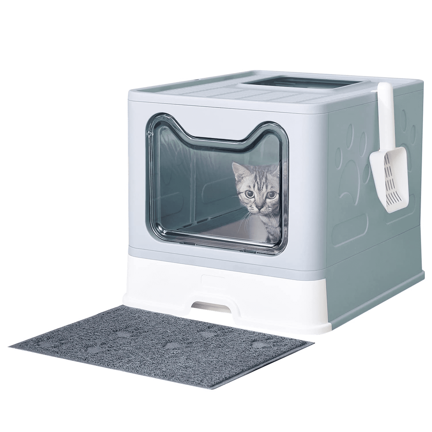 Cat Litter Box with Litter Mat and Scoop, Large Foldable Litter Box ...