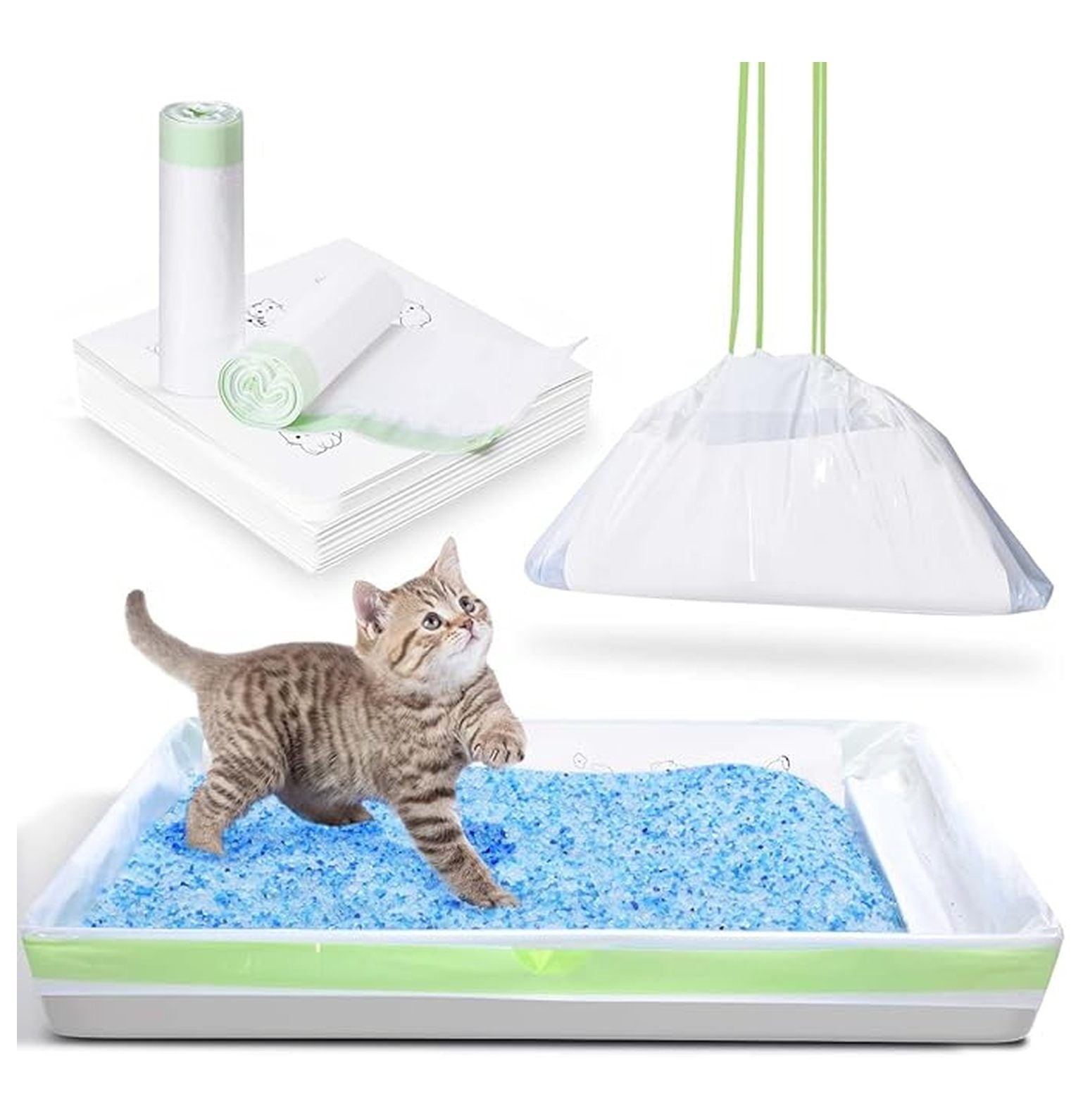 Cat Litter Liners - 20 Count, Large Drawstring Bags for Self-Cleaning ...