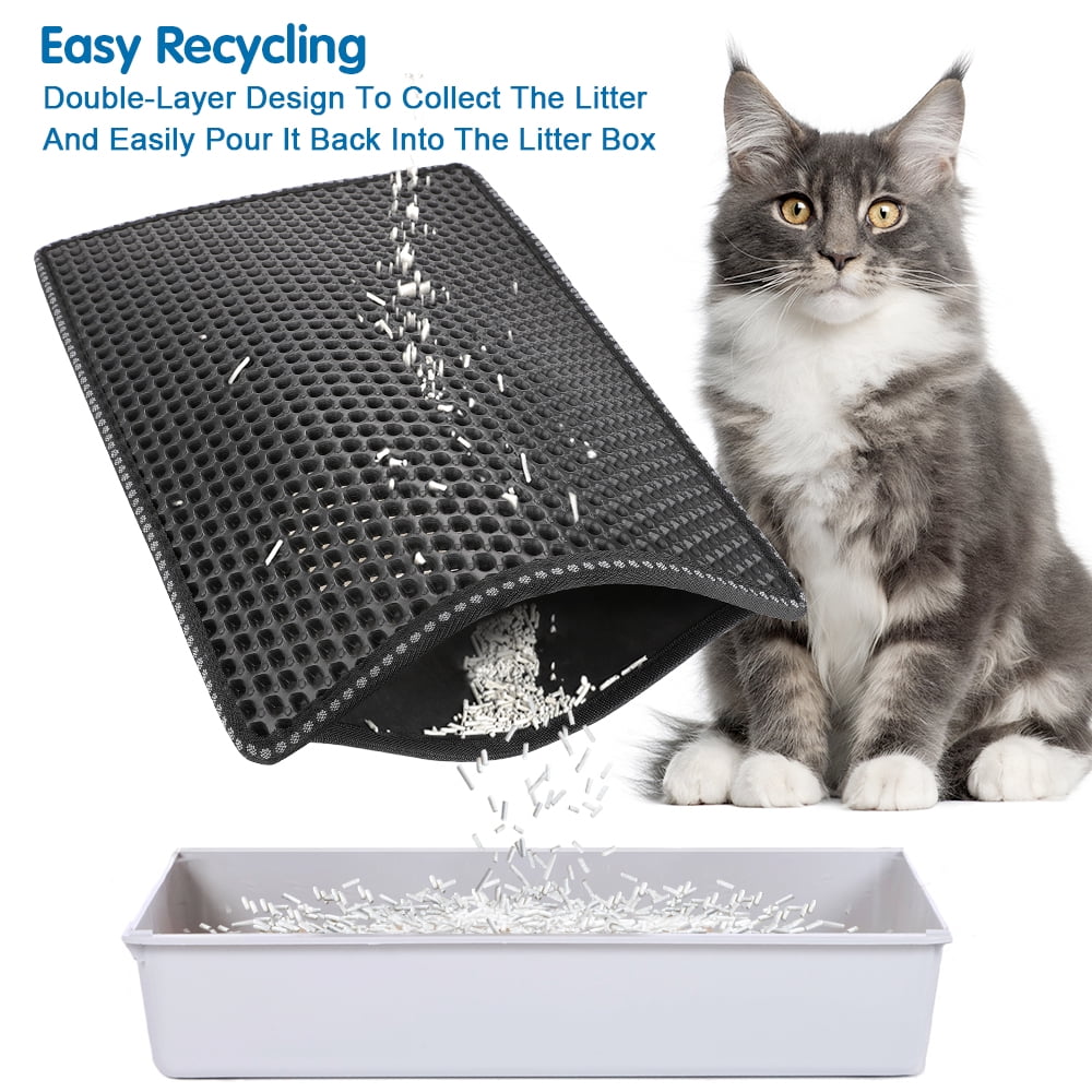 Cat Litter Mat – 21"×14" Double Layer Kitty Litter Trapping Mat, MiLi Shape Scratching Design ...