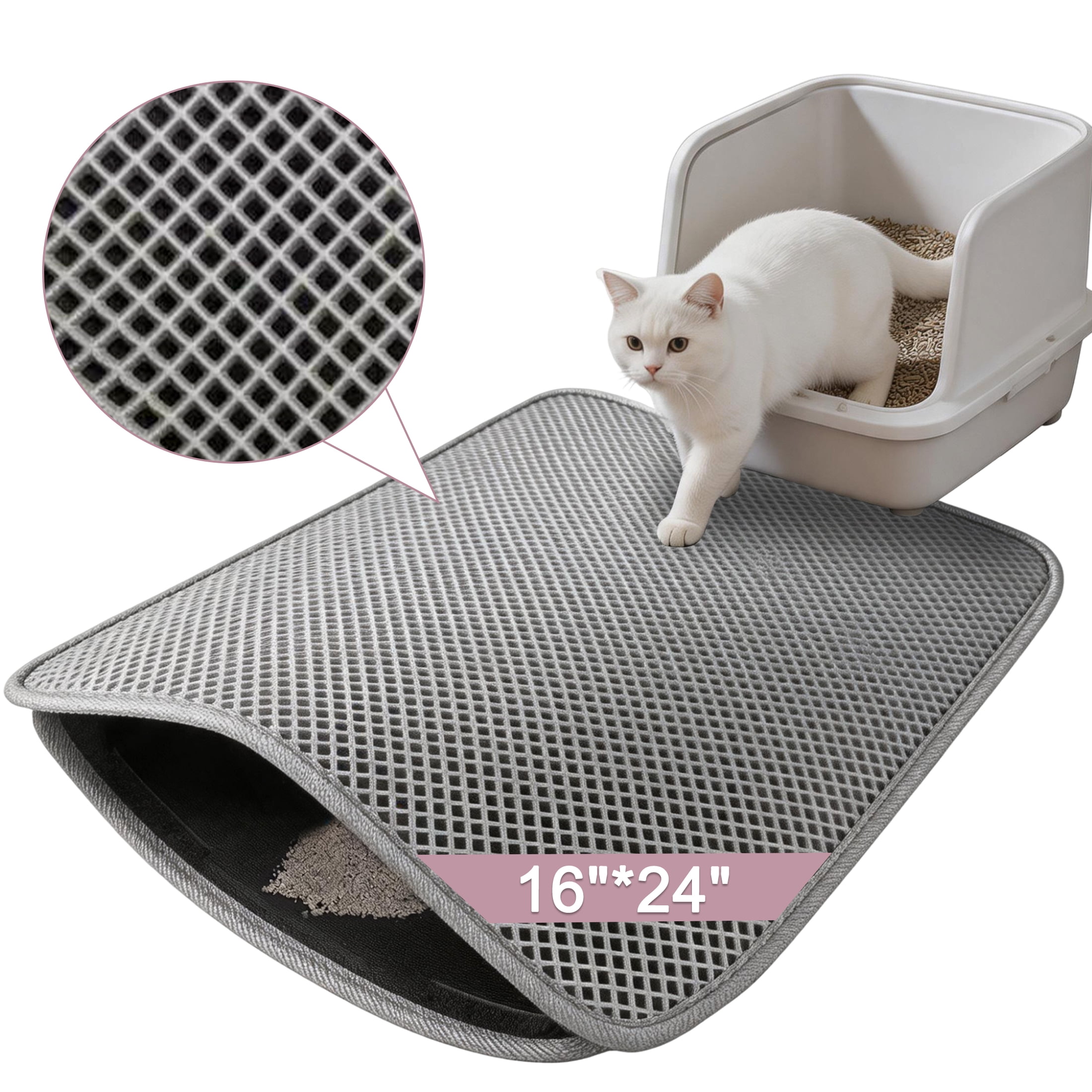 Cat Litter Mat, 16"×24" Double Layer Litter Trapping Mat, Waterproof ...