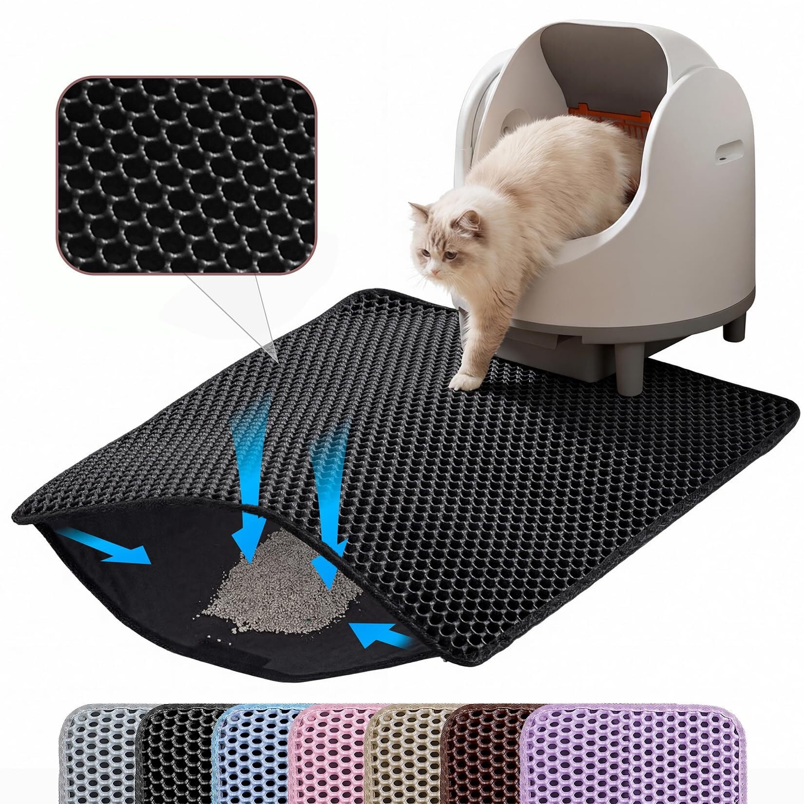 Cat Litter Mat 24x18 Inch, Double Layer Honeycomb Non-Slip Waterproof ...