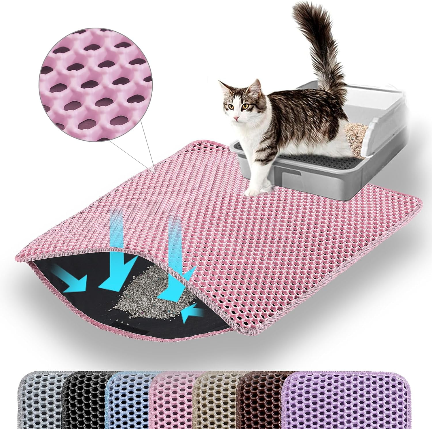 Cat Litter Mat, 24x18 Inches Large Double Layer Honeycomb Cat Litter ...