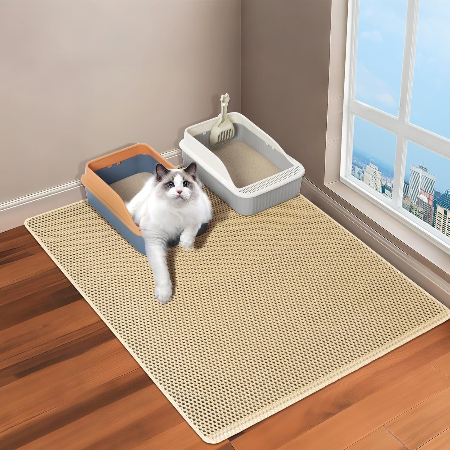 Cat Litter Mat,32"x22" Litter Box Mat,2 Layer Litter Trapping Mat for ...