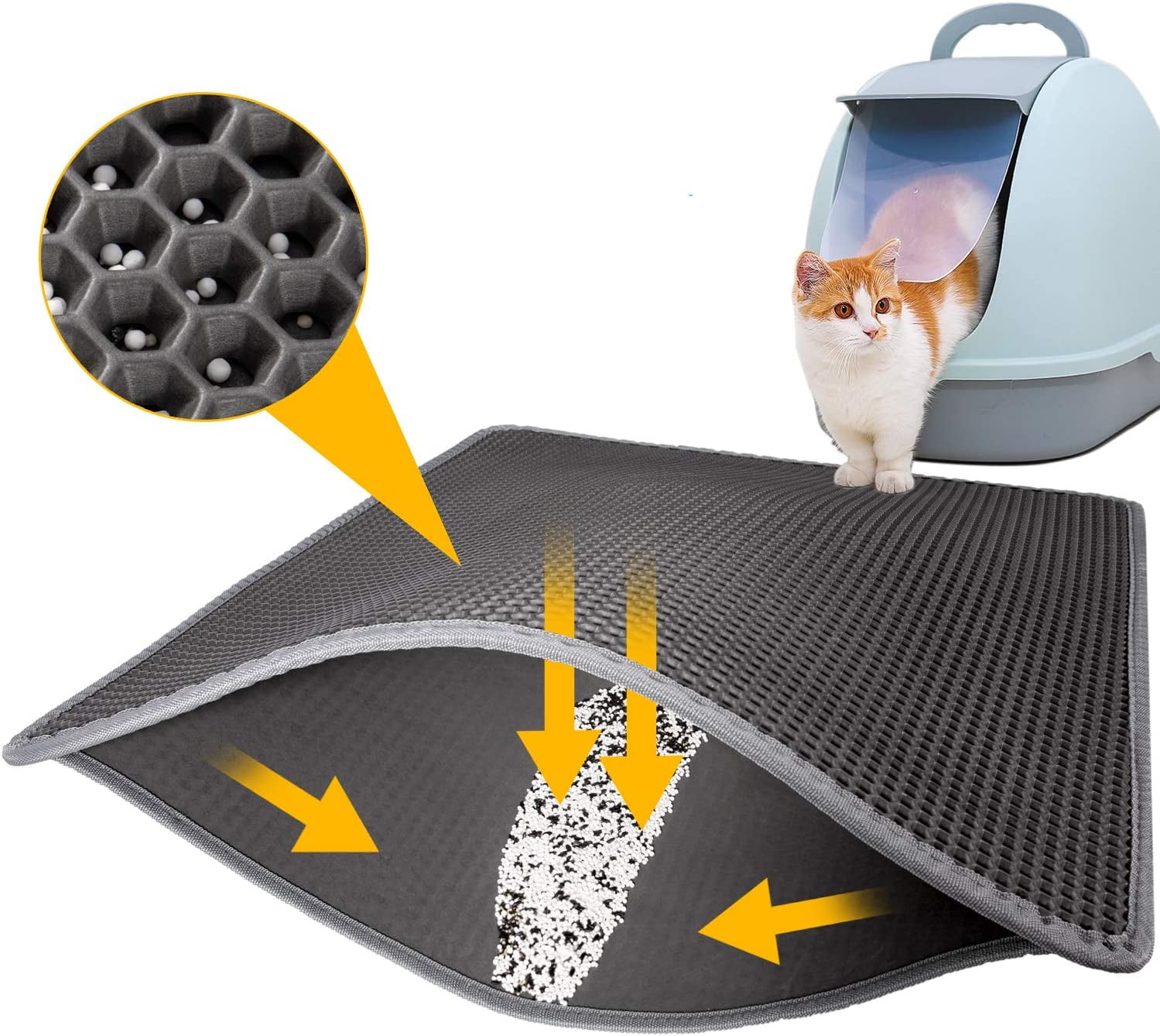 Cat Litter Mat Grey Trapping for Litter Box, No Slip & Large, Urine ...
