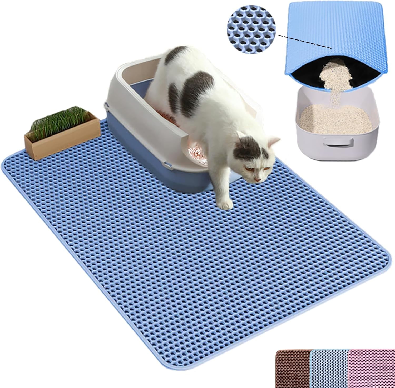 Cat Litter Mat, Honeycomb Double Layer Cat Litter Trapping Mat ...