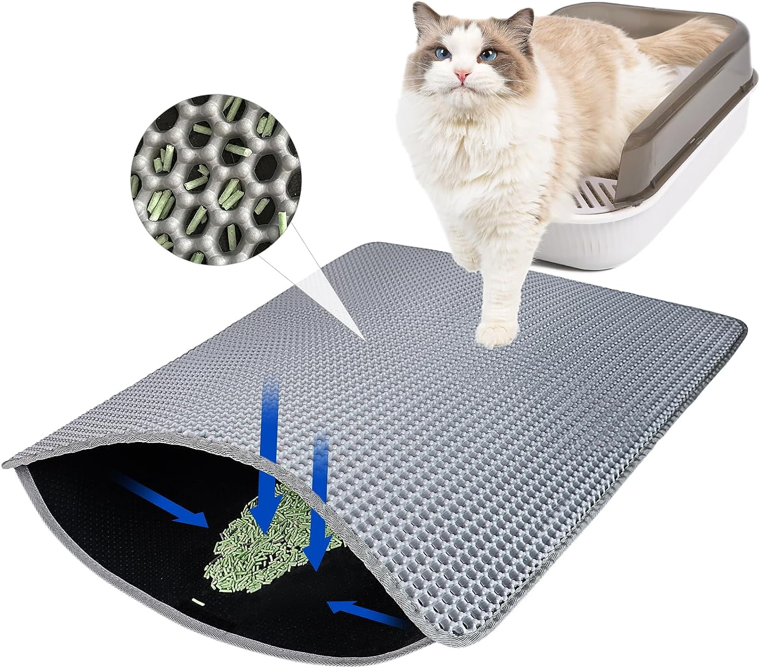 Cat Litter Mat, Honeycomb Double Layer Litter Box Mat, Urine & Water ...