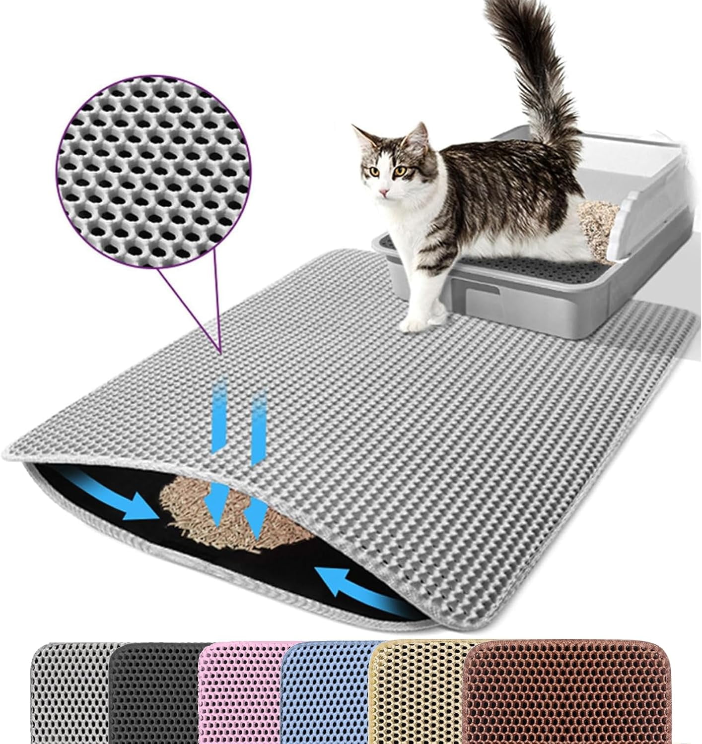 Cat Litter Mat, Large Double Layer Honeycomb Cat Litter Trapping Mat ...