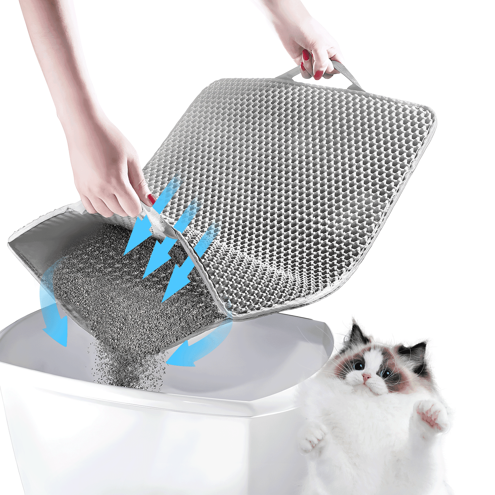 Cat Litter Mat with a handle design - Silvery Grey,23.6 * 15.7 ...