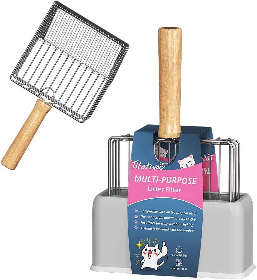 Cat Litter Scoo Easy Use Metal Litter Scoop with Comfortable Beech Wood ...