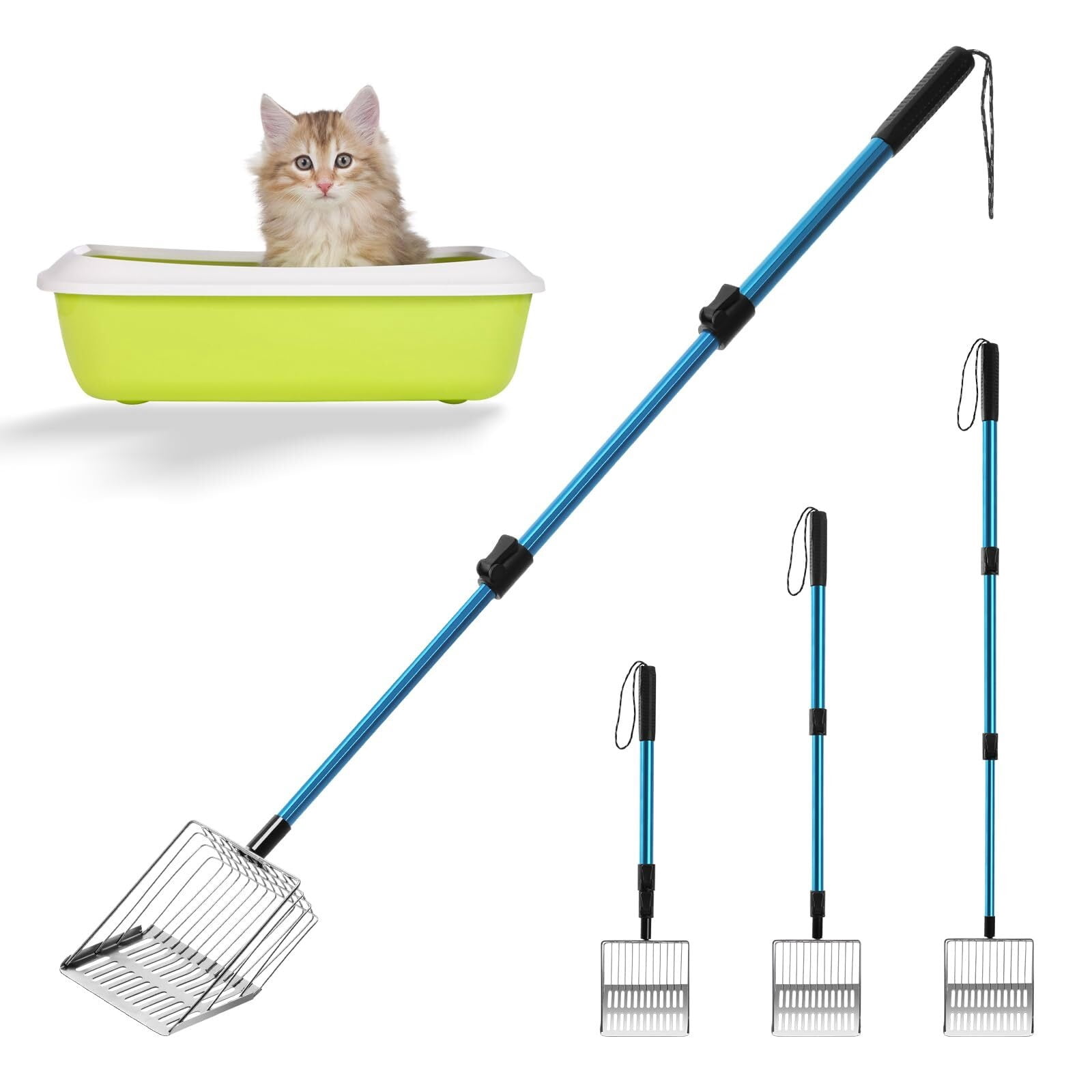 Cat Litter Scoop Long Handle: 22"-40.5" Extendable Metal Cat Poop ...