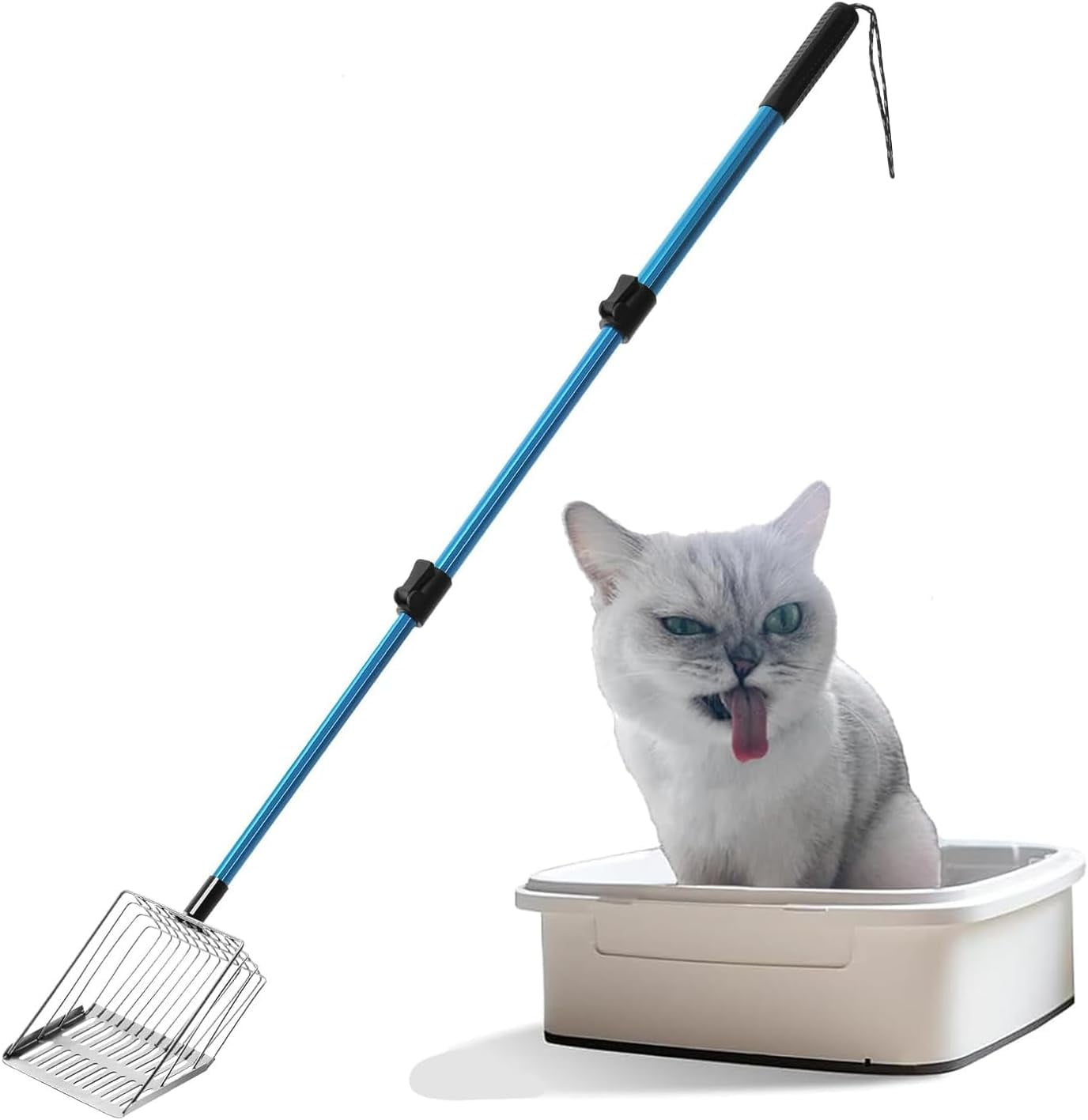 Cat Litter Scoop Long Handle: 22"-40.5" Extendable Metal Cat Poop ...