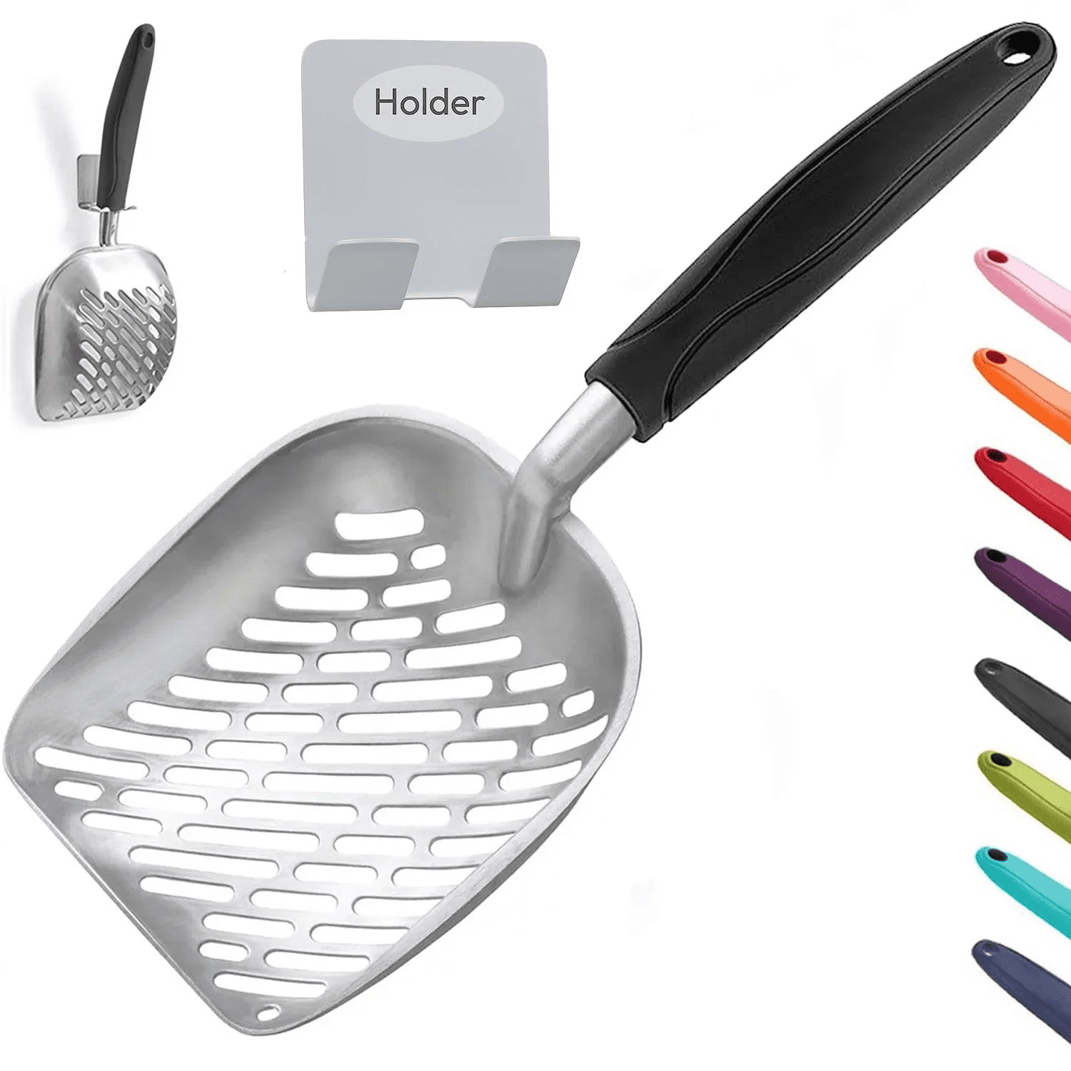 Heavy Duty Cat Litter Scoop, Metal, Long Handle, Poop Sifter for All ...