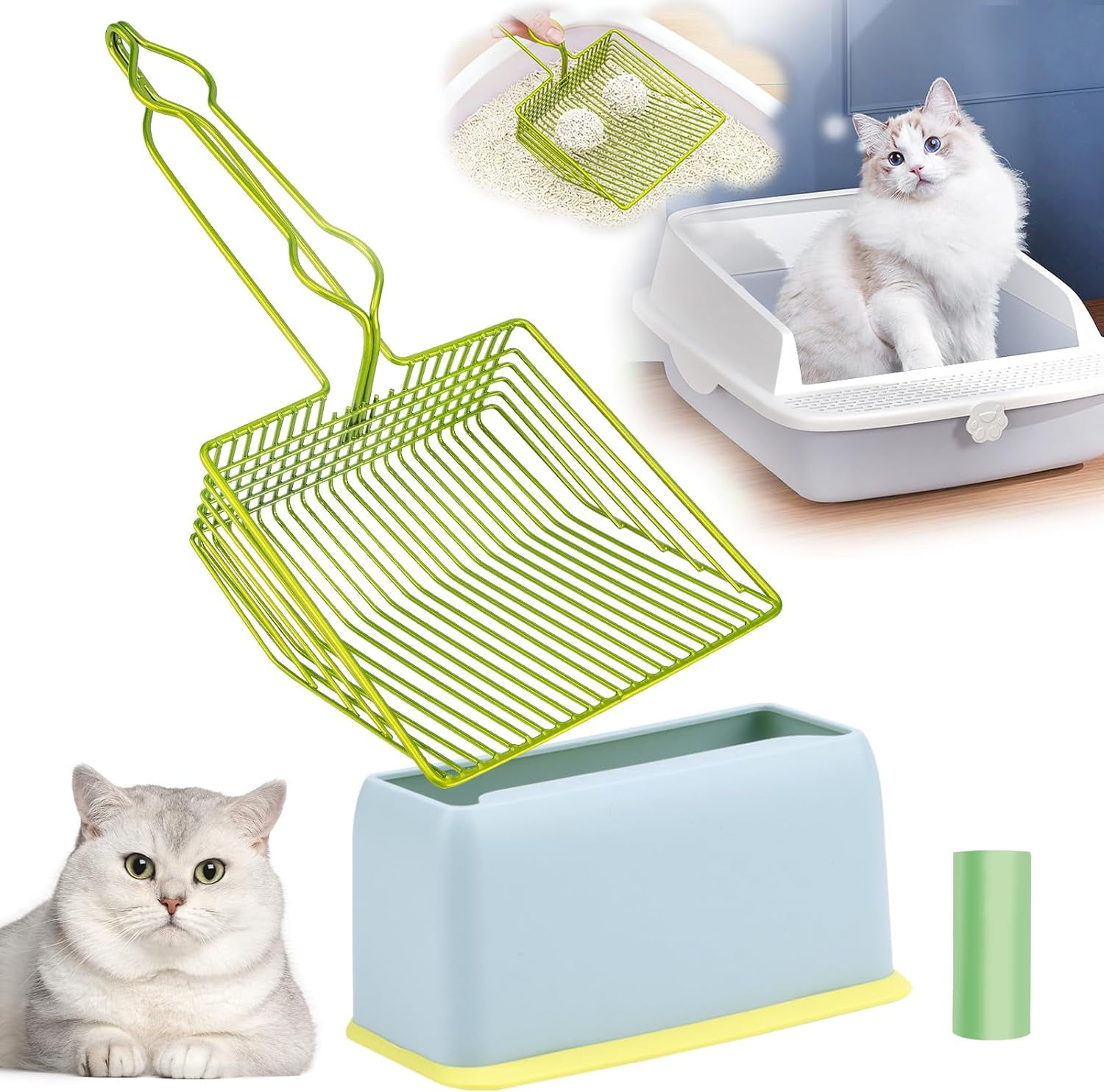 Cat Litter Scooper with Holder, Metal Cat Litter Scoop Deep Shovel ...