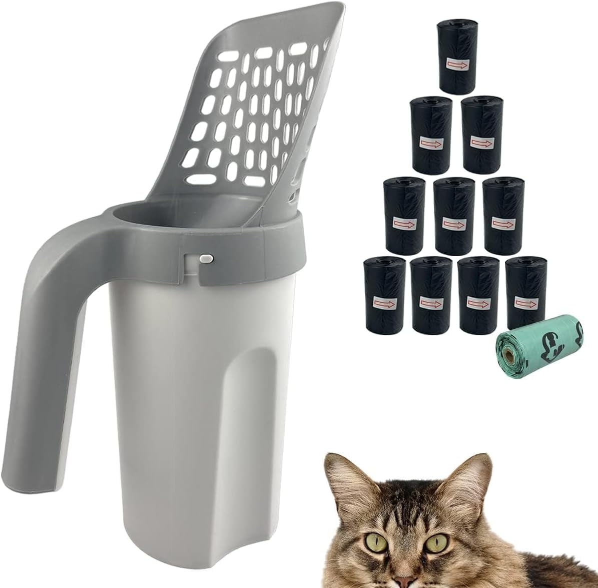 Cat Litter Scooper with Trash Container,Portable Litter Scoop Holder ...