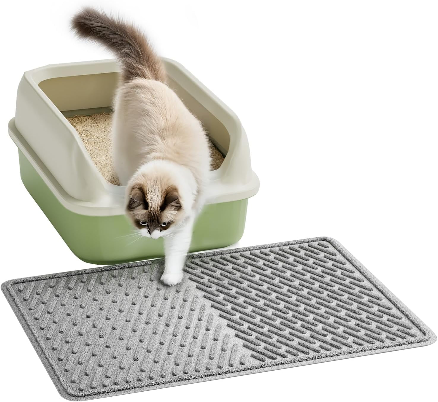 Cat Litter Trappping Mat, Shaped Channel & Mesh Litter Capturing Design, Waterproof & Easy to ...