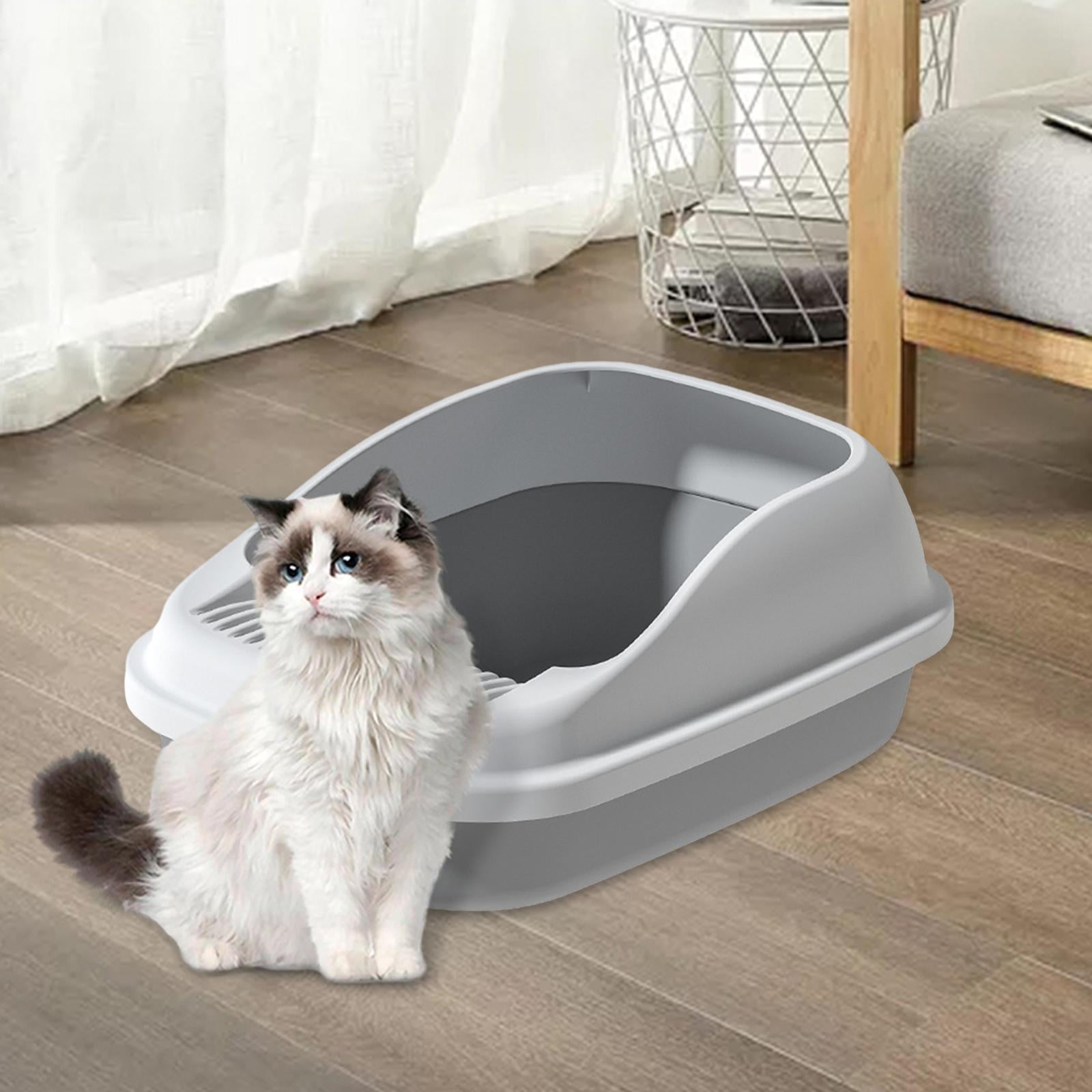 Cat Litter Tray Semi Enclosed Sturdy Smooth Bottom Removable Base Grey ...