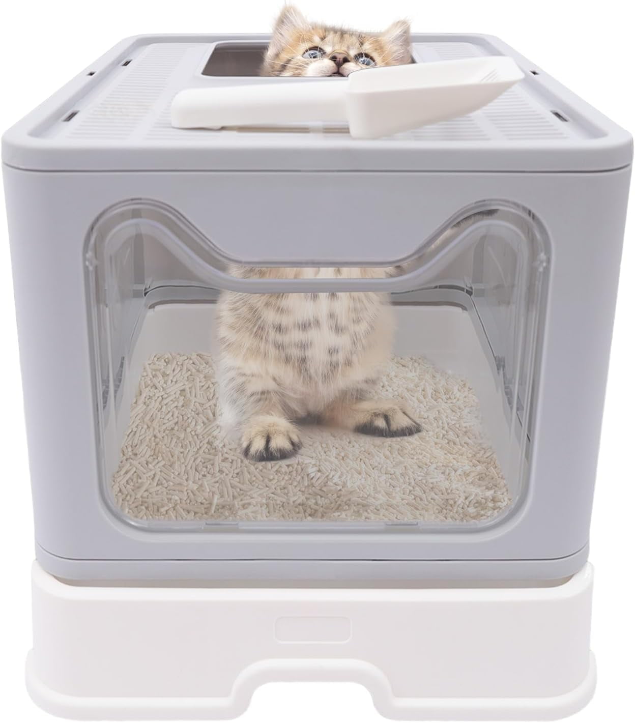 Cat Litter Tray with Scoop, Stylish Rectangular Litters Box Enclosure ...