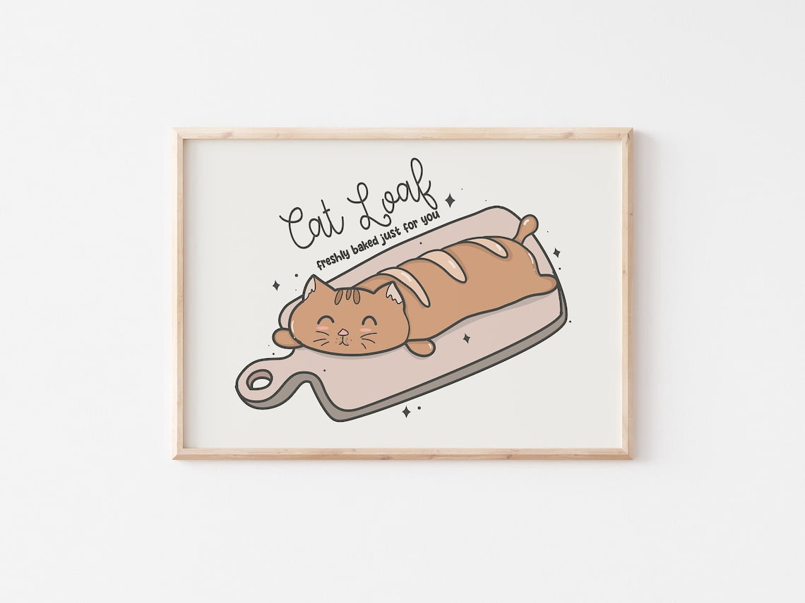 Cat Loaf Freshly Baked Poster, Cat Lover, Cat Art, Cat Wall Art, Trendy ...