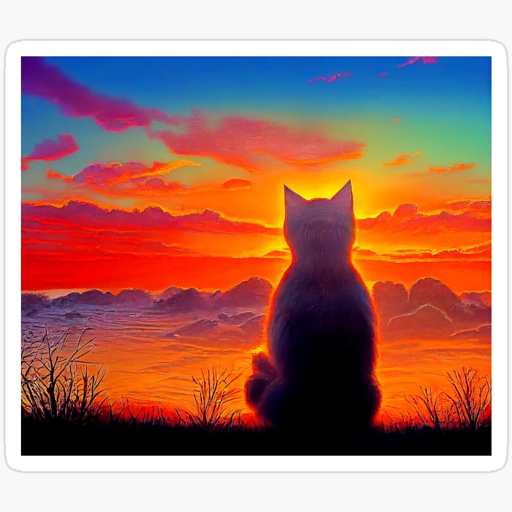 Cat Looking At Sunset Sticker Phone Decal Water Bottle Stickers Car ...