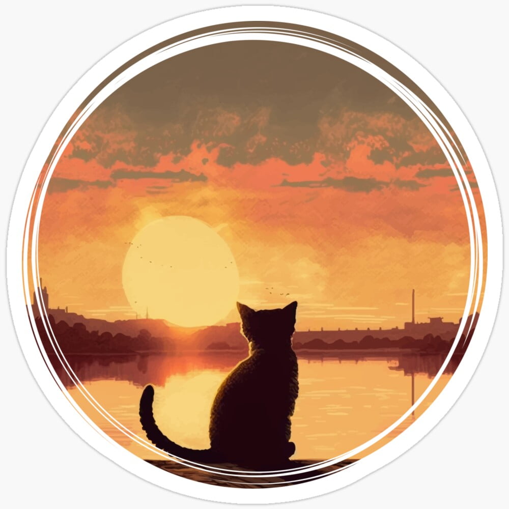 Cat Looking At Sunset Sticker Sticker Phone Decal Water Bottle Stickers ...