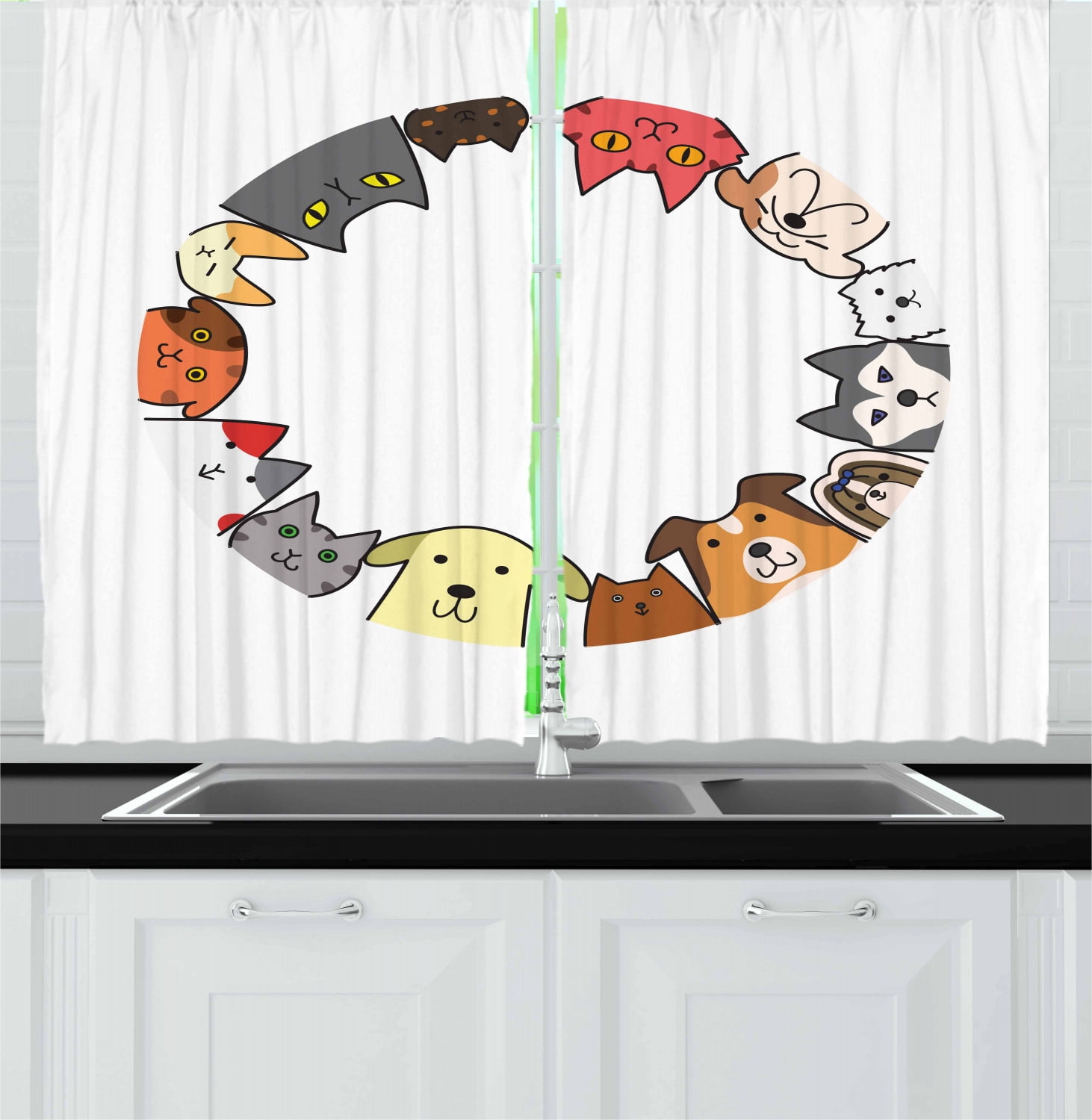 Cat Lover Curtains 2 Panels Set, Friendly Cats and Dogs Circle Together ...