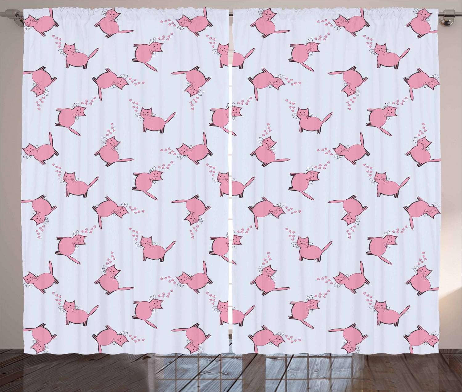 Ambesonne Cat Lover Curtains 2 Panel Set, Romantic Pink Kittens, 108" x ...