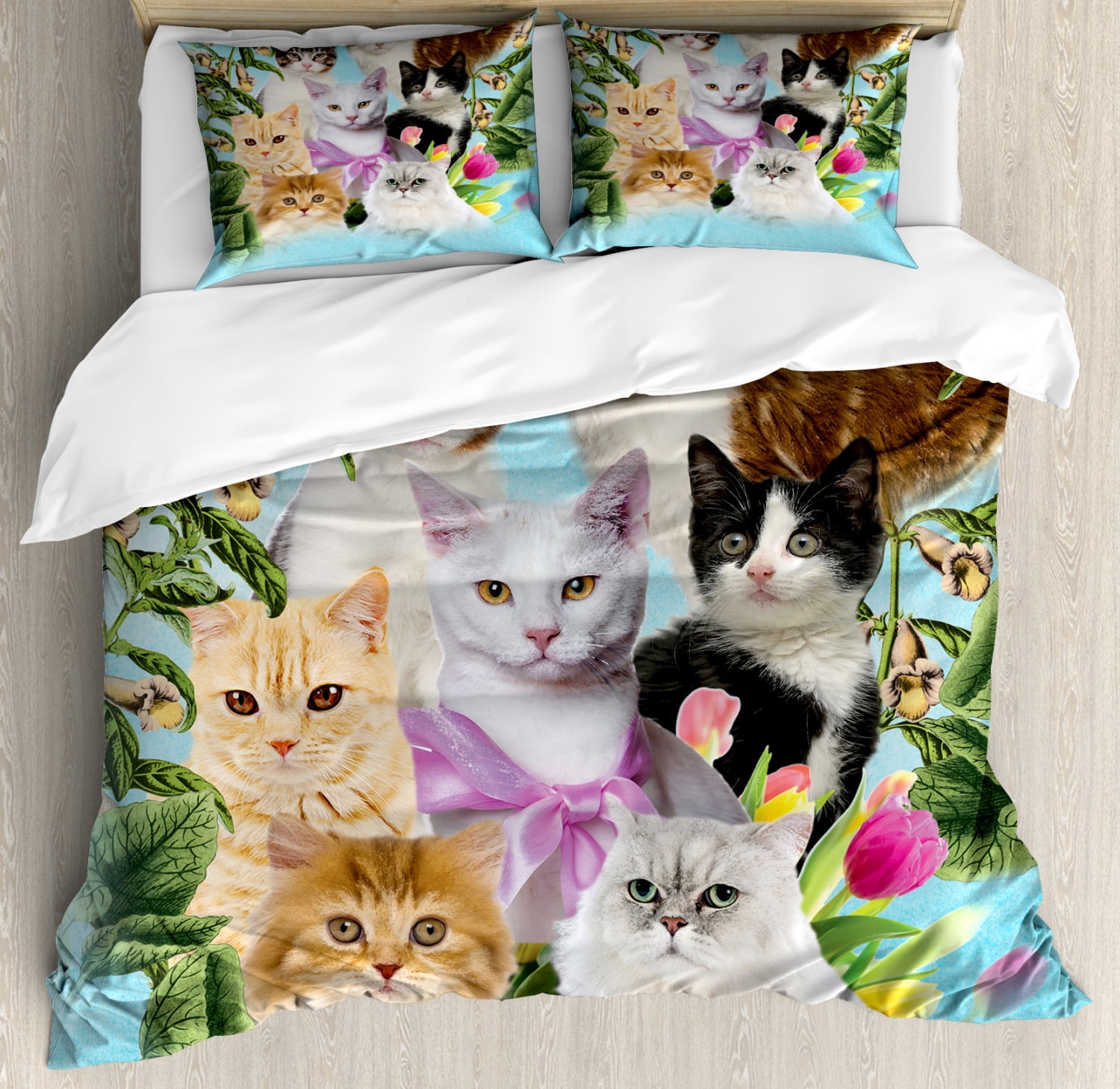Cat Lover Duvet Cover Set King Size, Abstract Composition of House Cats ...